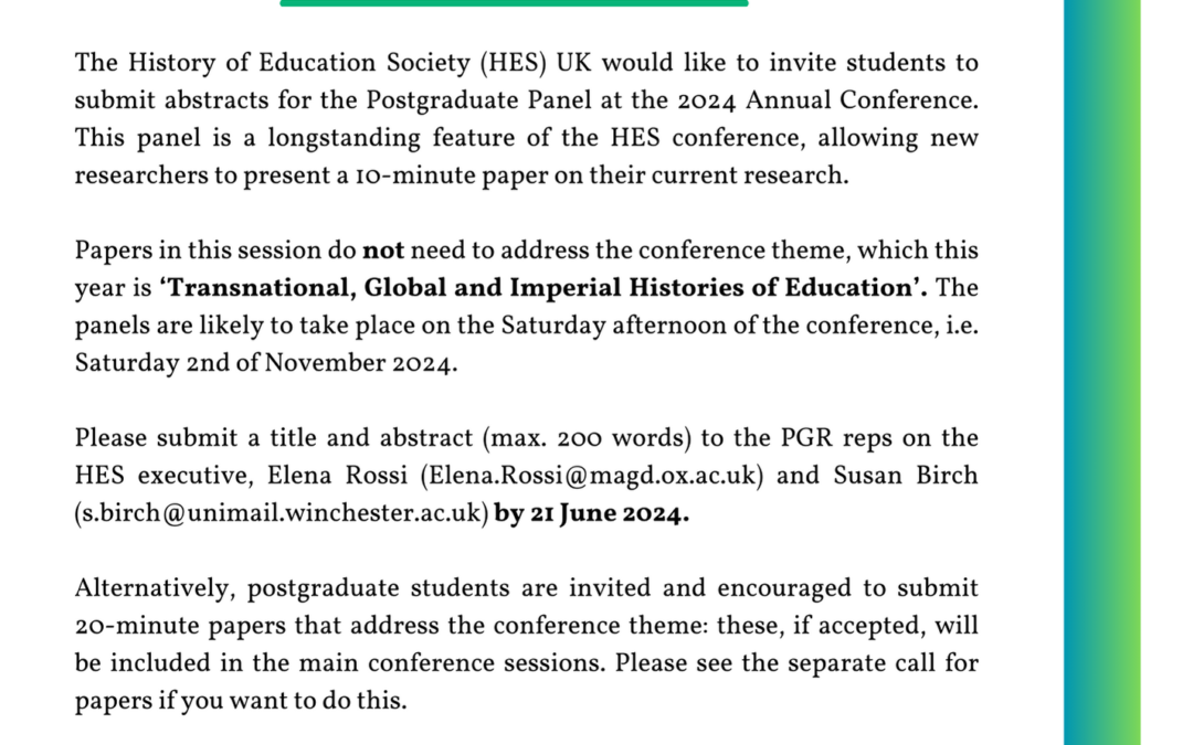 PGR CFP HES Conference 2024 Call for Papers (1) - History of Education ...